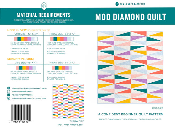 Mod Diamond Quilt Pattern - Pen + Paper Patterns – Sew Fab Narrandera